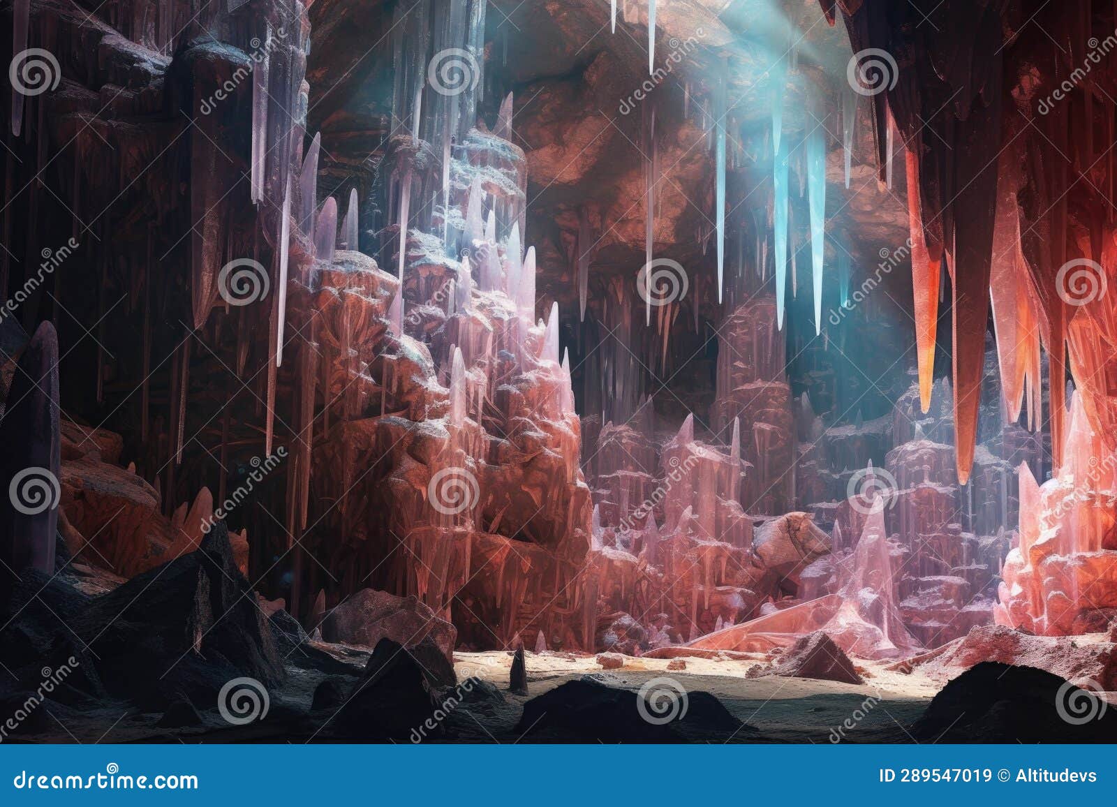 Glowing Crystals Reflecting on Cave Walls Stock Image - Image of ...