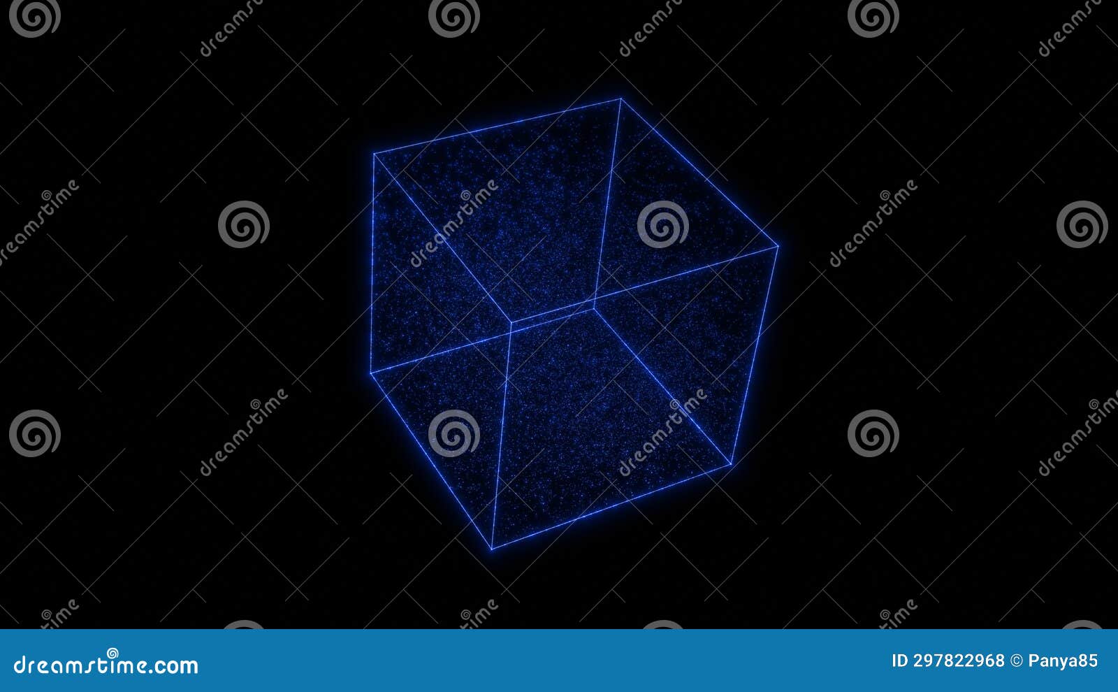 Glowing Cube HUD Element. Container with Particles Stock Photo - Image ...