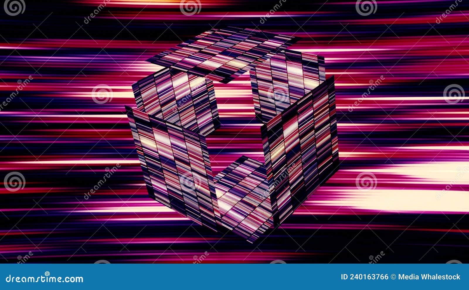 Glowing Cube Opens in Cyberspace. Motion. Virtual 3D Cube Opens As ...