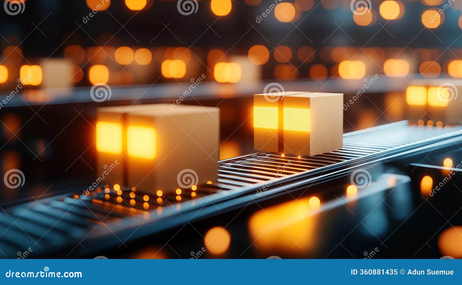 Glowing Cubeshaped Elements on a Conveyor Belt Symbolize Technological ...