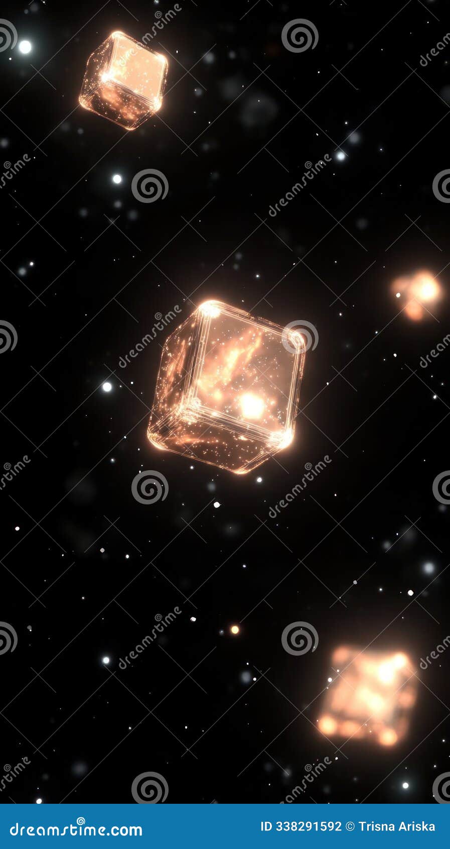 A Glowing, Cube-shaped Object Floating in a Starry Space Backdrop Stock ...
