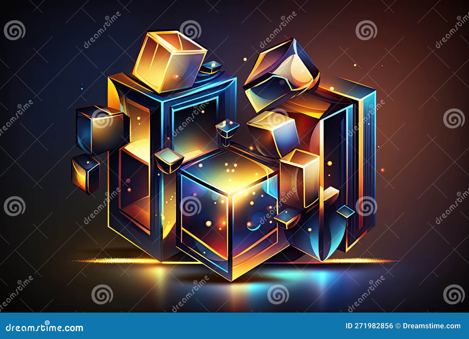 Glowing Cubes Abstract Background with Dark Backdrop. Combining Cubism ...