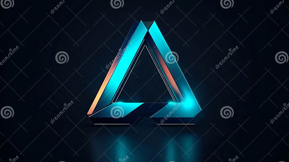 A Glowing Cyan Triangle with a Metallic Surface is Isolated and ...