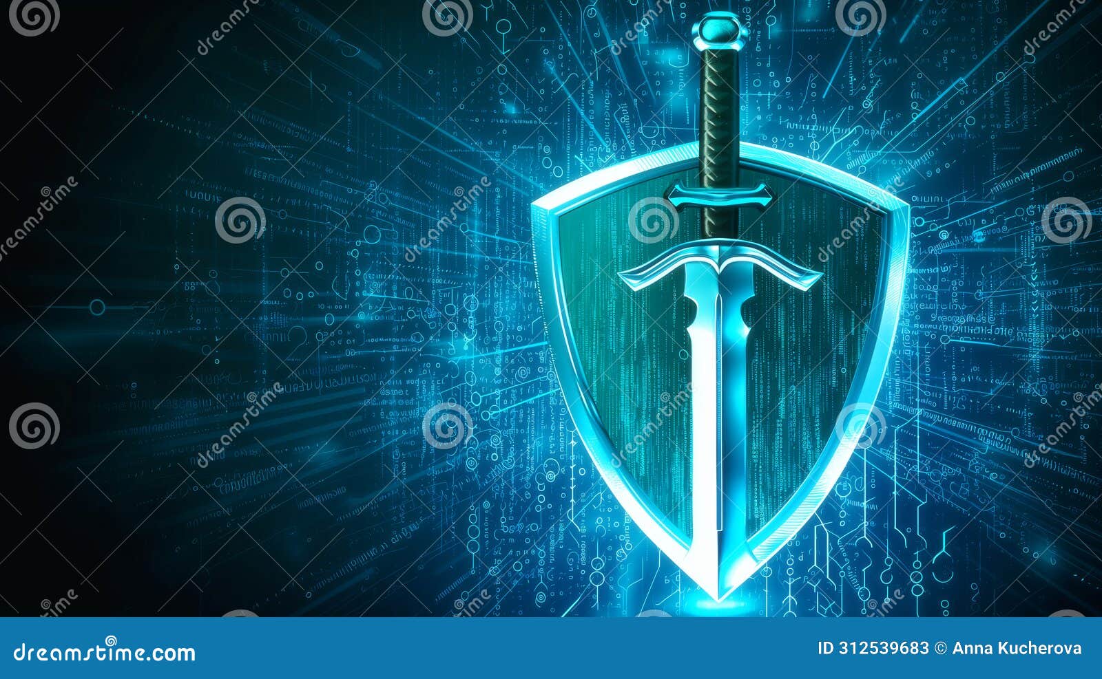 Glowing Cyber Security Shield with Sword Stock Illustration ...