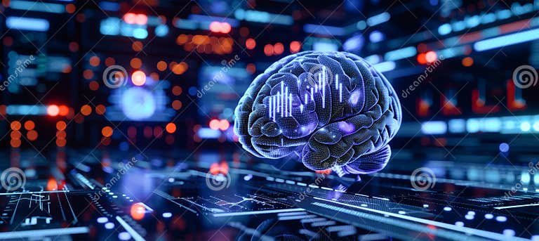 A Glowing 3D Brain, with Data and Graphs Overlaying Its Surface, Sits ...