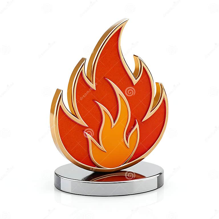 Glowing 3D Fire Icon Isolated on White Background Stock Illustration ...