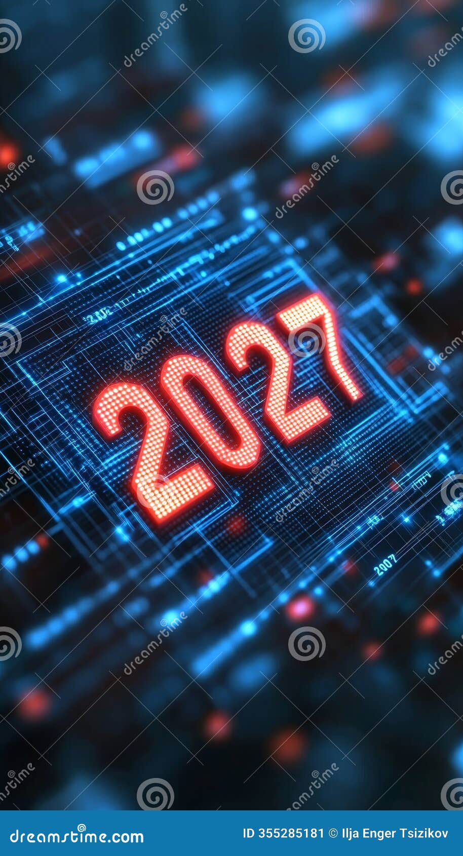 Glowing 3D Number 2027 on Digital Abstract Background, Futuristic ...