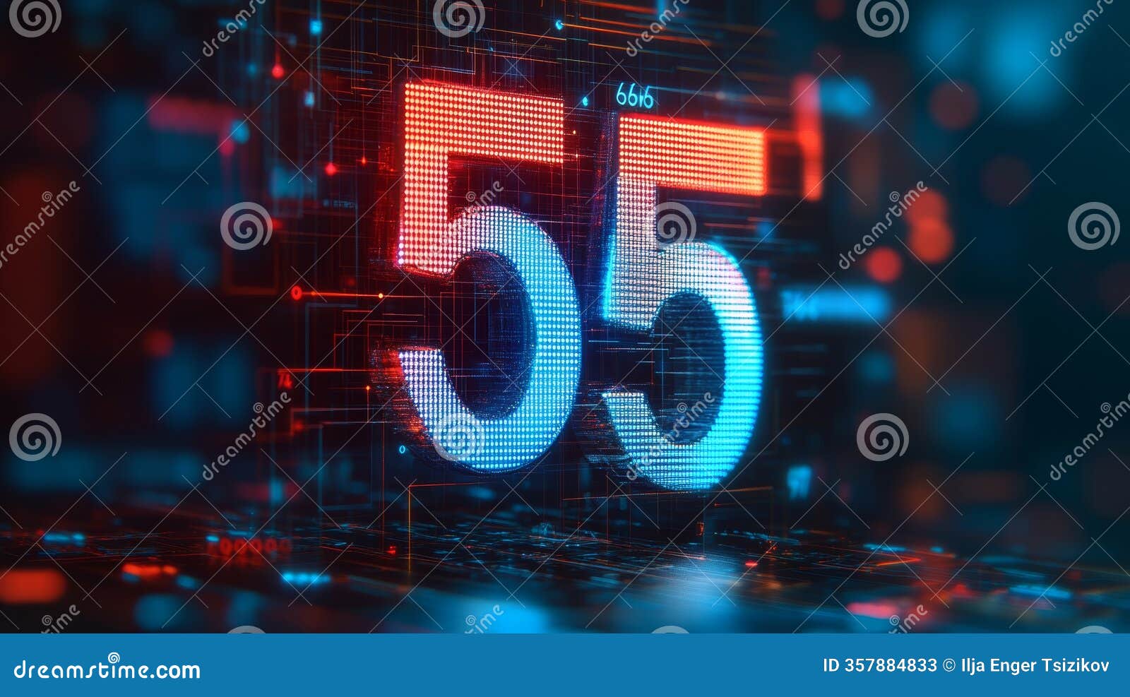 Glowing 3D Number 55 on a Futuristic Digital Background a Technology ...