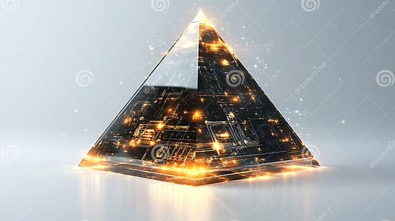 Glowing 3D Pyramid Icon with Metallic Textures and Digital Patterns ...