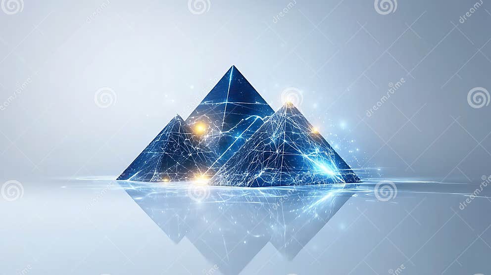 Glowing 3D Pyramids with Digital Highlights Reflecting on Surface Stock ...