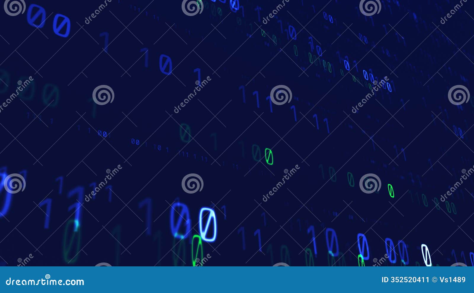 Glowing Data Code Flow on Dark Blue Monitor. Technology and Business ...