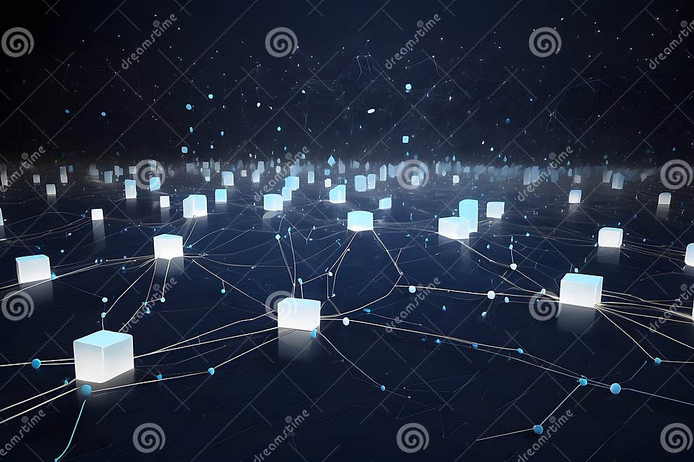 Glowing Data Nodes: a Minimalist , Where Glowing, Blue-white Nodes ...