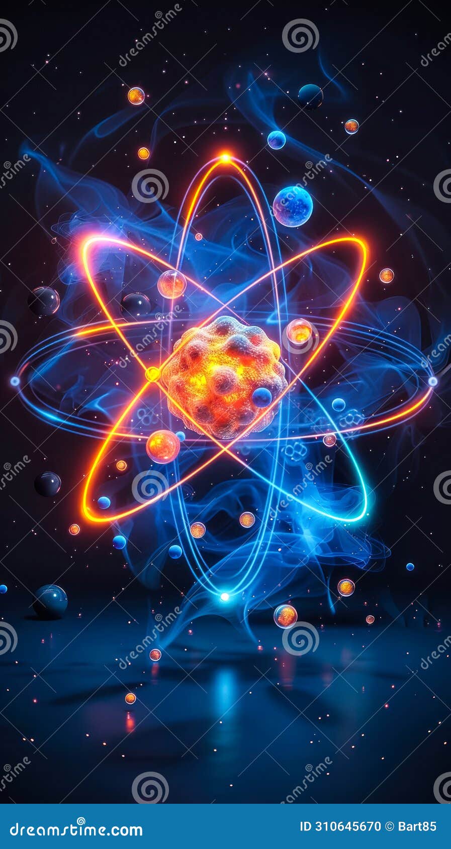 A Glowing, Detailed Illustration of an Atom with Orbiting Electrons ...