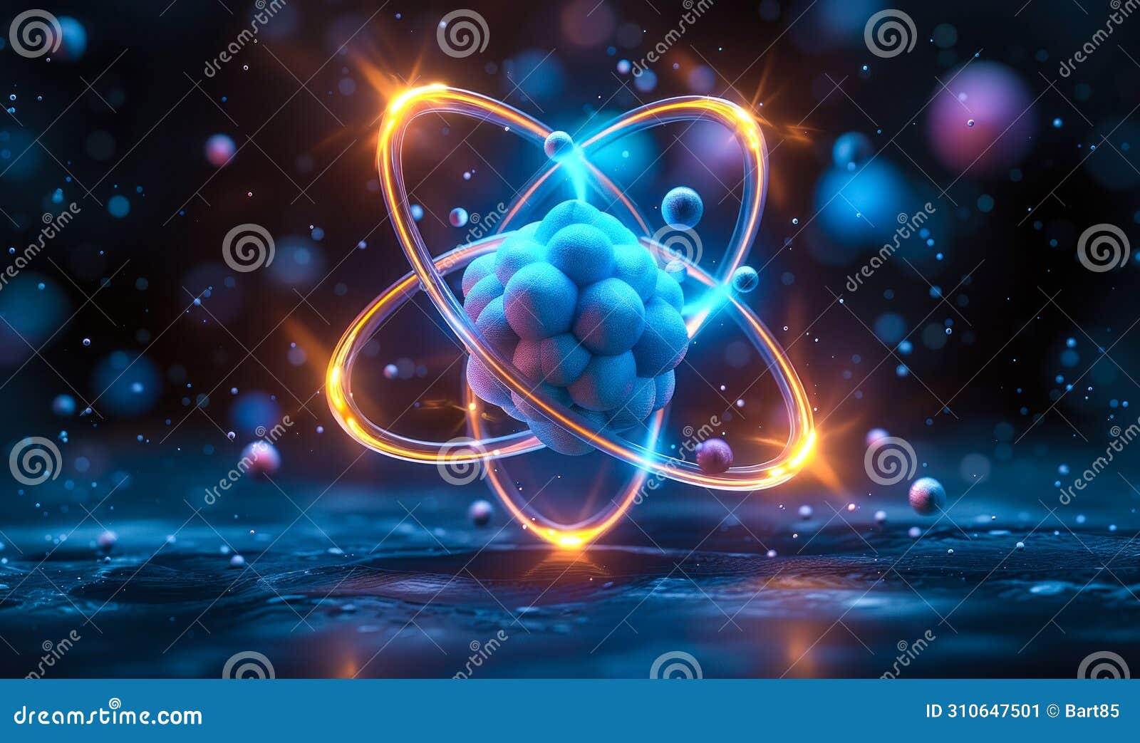 A Glowing, Detailed Illustration of an Atom with Orbiting Electrons ...