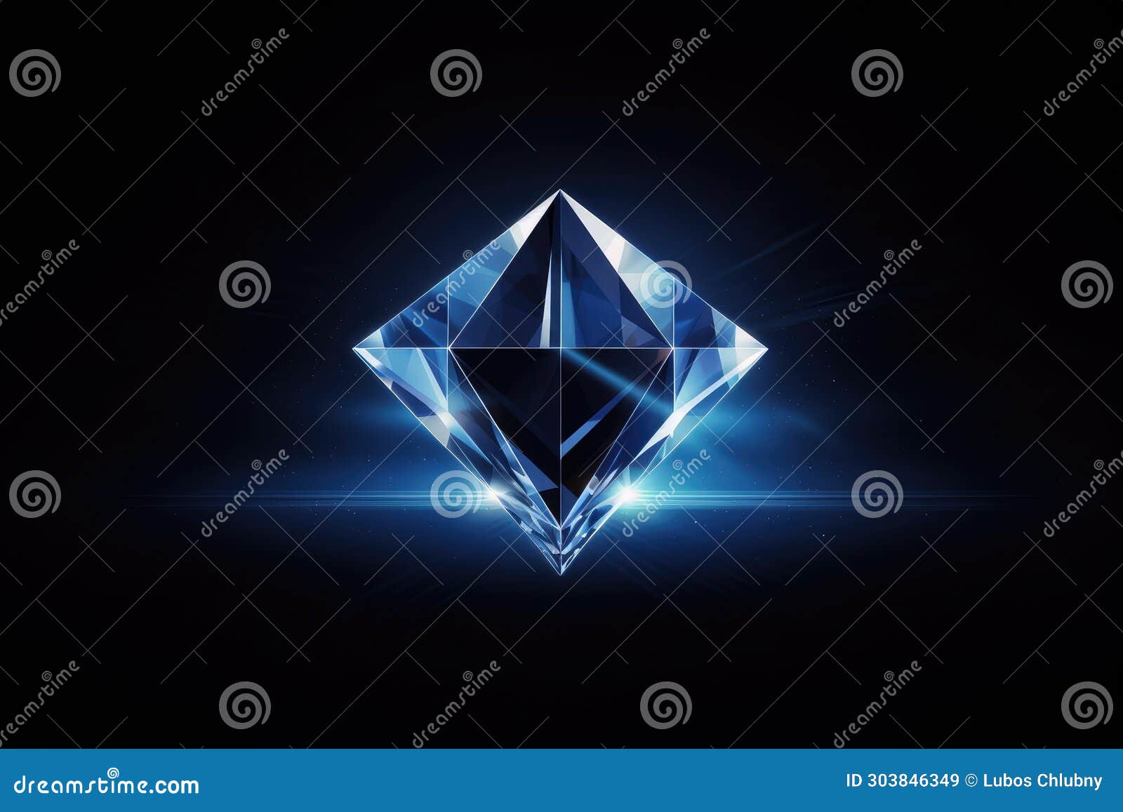 Glowing Diamond Symbol on a Dark Blue Background Stock Illustration ...