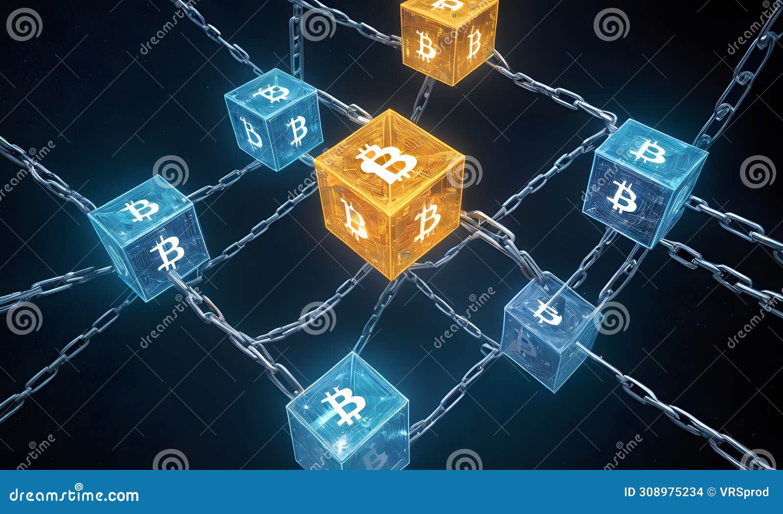 Digital Bitcoin Blocks on Chains AI Generative Stock Photo - Image of ...