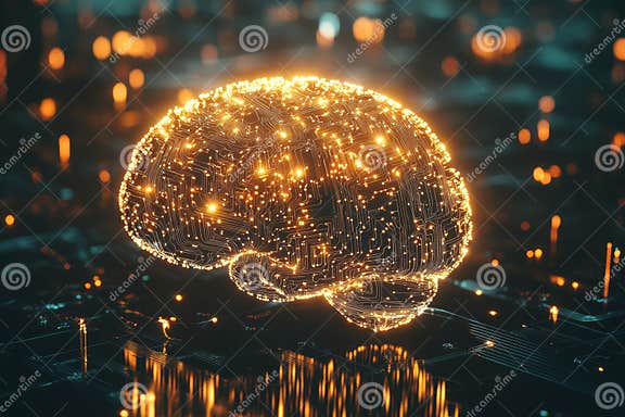 Glowing Digital Brain with Circuitry Stock Illustration - Illustration ...