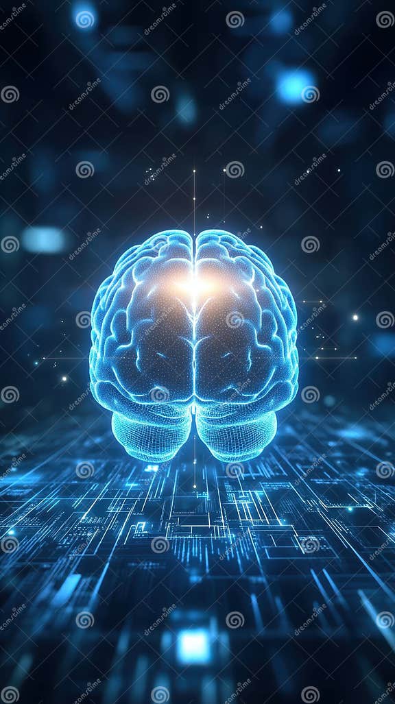 Glowing Digital Brain with Circuits and Data Streams Stock Illustration - Illustration of ...