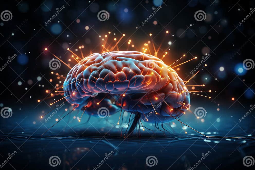 A Glowing Digital Brain Surrounded by Data Streams, Vibrant Artistic ...