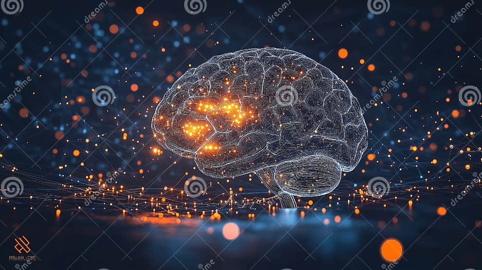 Futuristic Digital Brain Visualization with Glowing Neural Connections ...