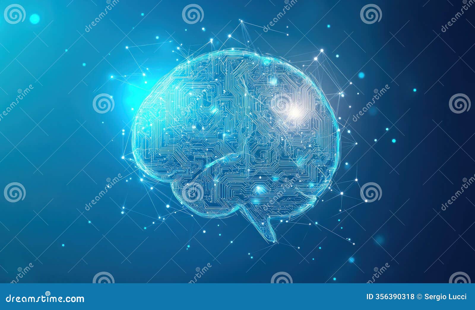 A Glowing Digital Brain with Network Connections, Representing Artificial Intelligence, Data ...