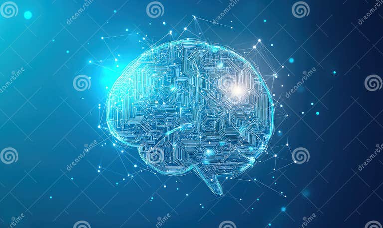 A Glowing Digital Brain with Network Connections, Representing Artificial Intelligence, Data ...