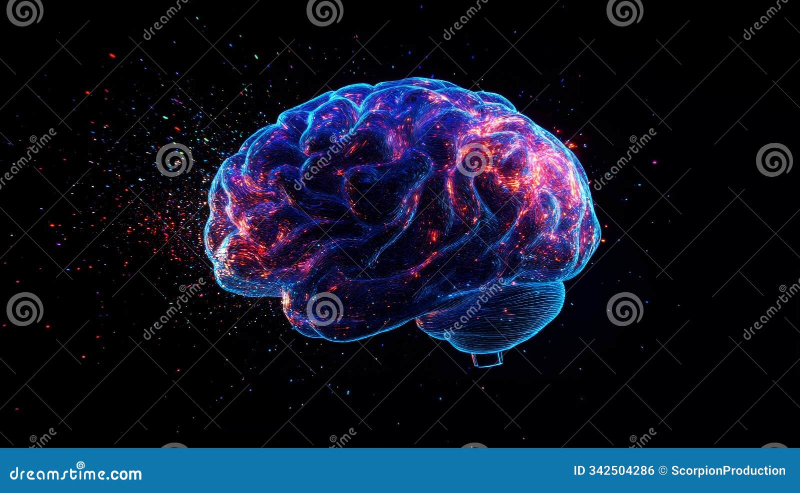 Glowing Digital Brain with Neural Sparks in Dark Space Stock ...
