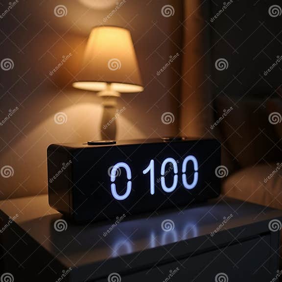 Glowing Digital Clock at 0100 on Nightstand Stock Illustration ...