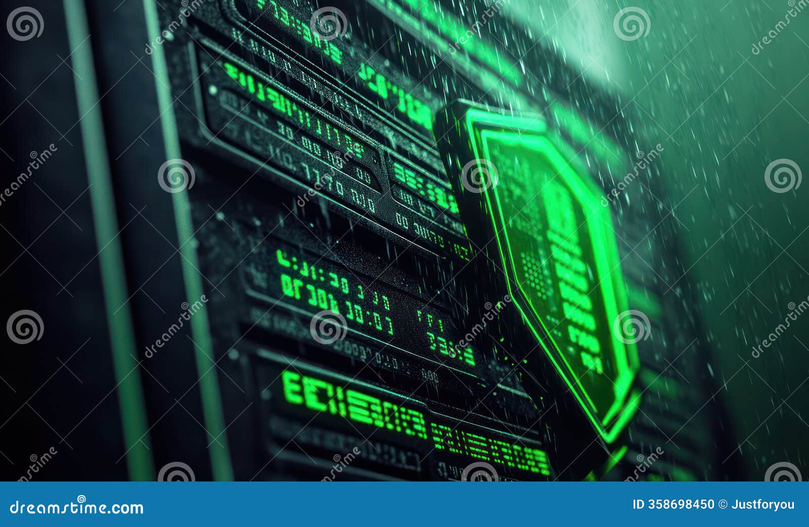 Glowing Digital Cloud Server Stack with Binary Code Background Stock ...