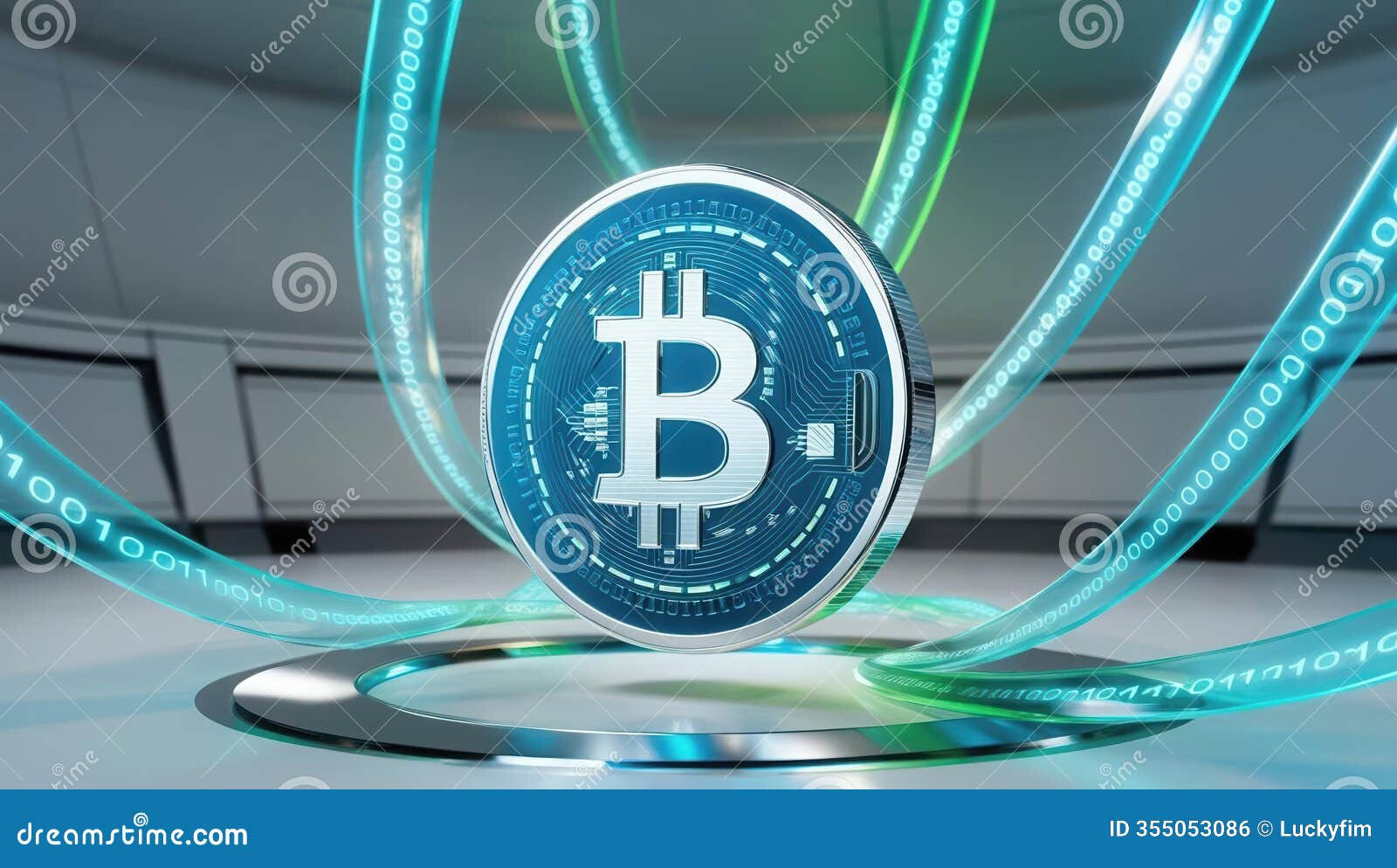 Glowing Digital Coin in High Tech Environment with Data Streams ...