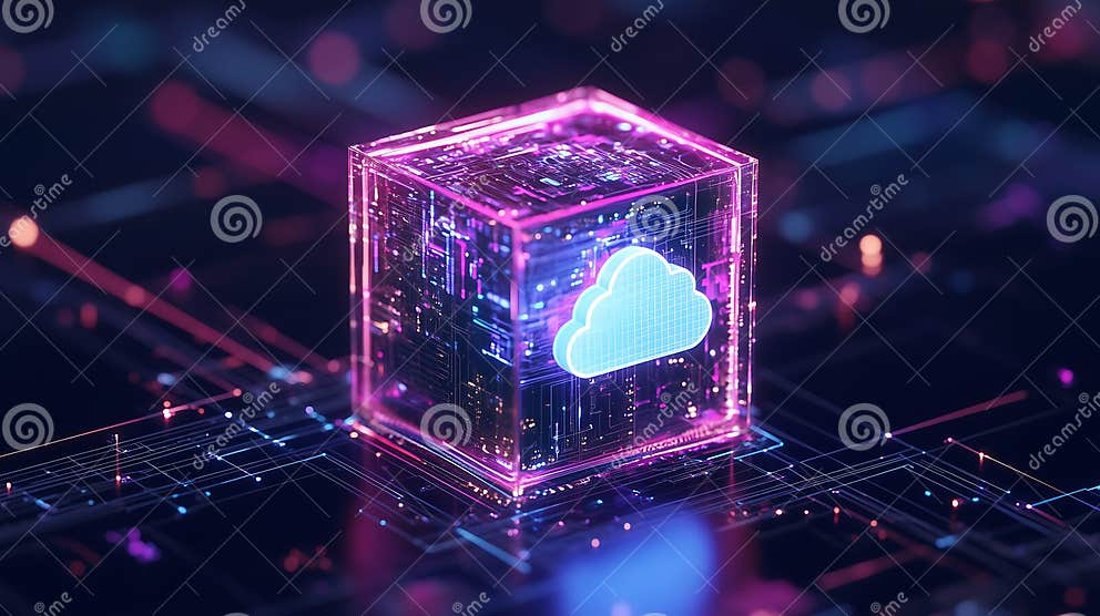 A Glowing Digital Cube with a Cloud Icon, Symbolizing Cloud Storage ...