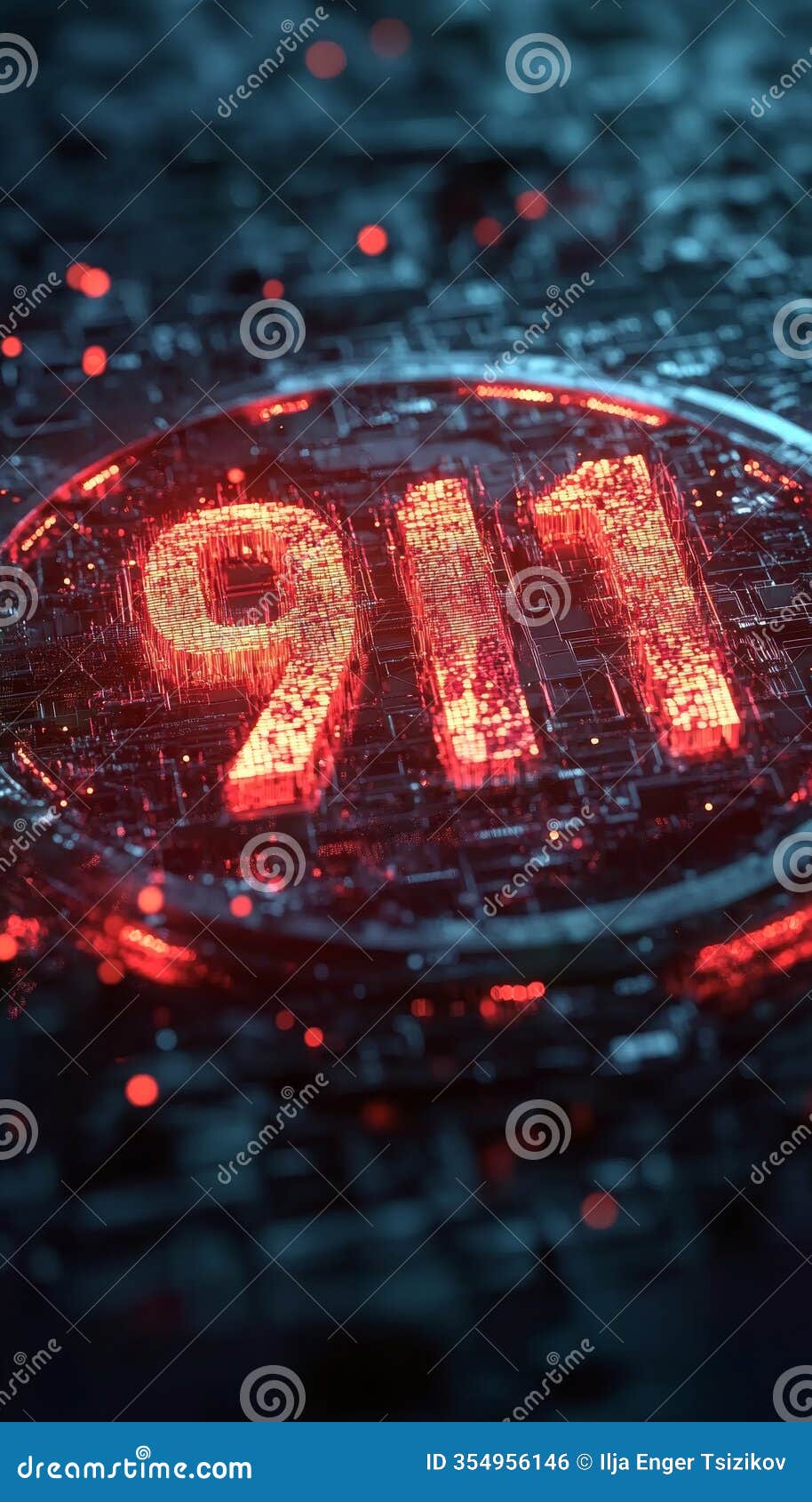 Glowing Digital 3D 911 Emergency Number on a Futuristic Technology ...
