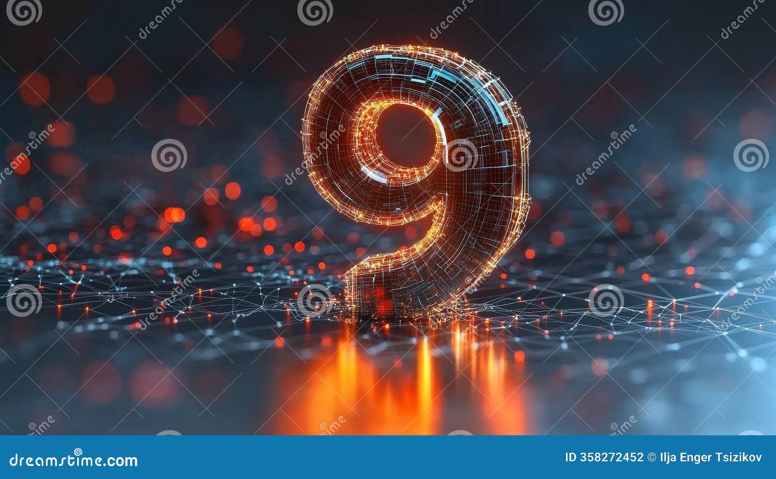 Glowing Digital 3D Number 9 on Futuristic Technology Background ...