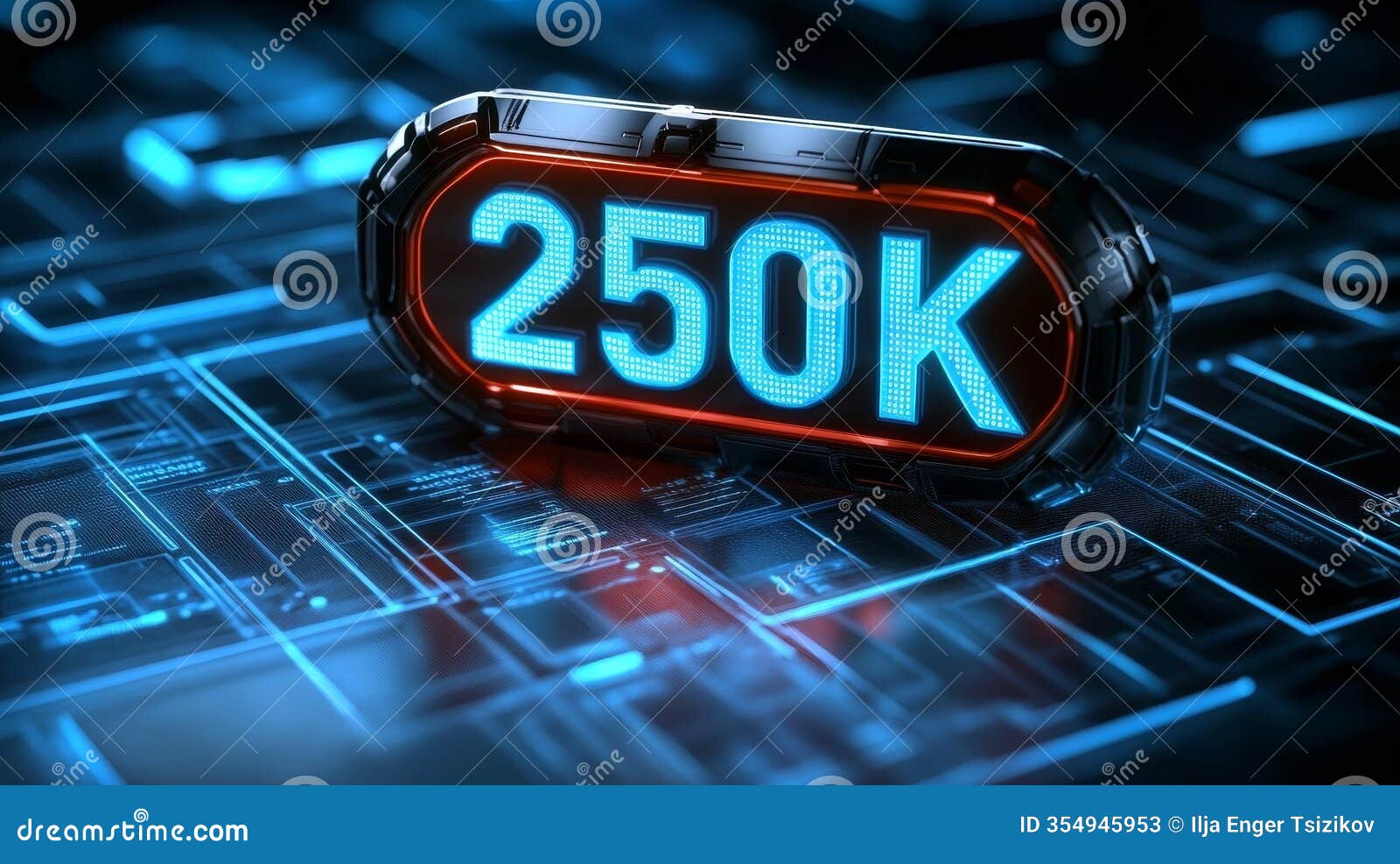Glowing Digital 3D Number 250K on a Futuristic Circuit Board Background ...
