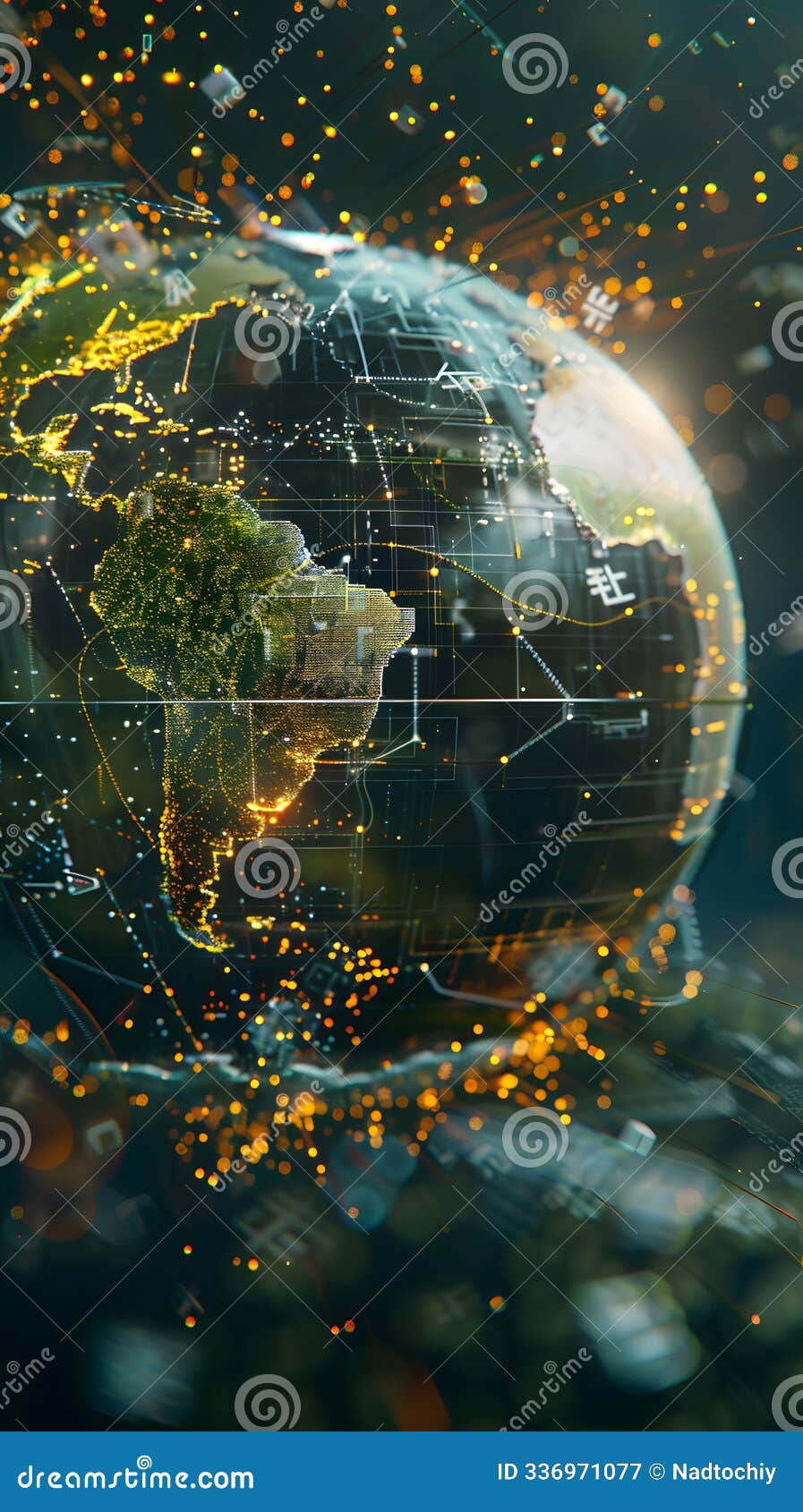 Glowing Digital Earth with Network Connections and Data Points Stock ...