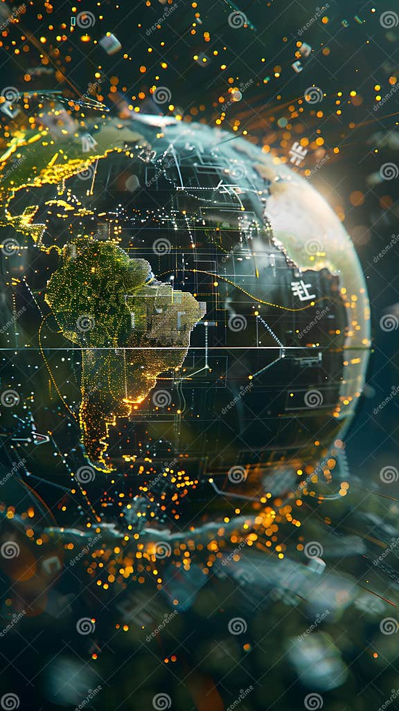 Glowing Digital Earth with Network Connections and Data Points Stock ...