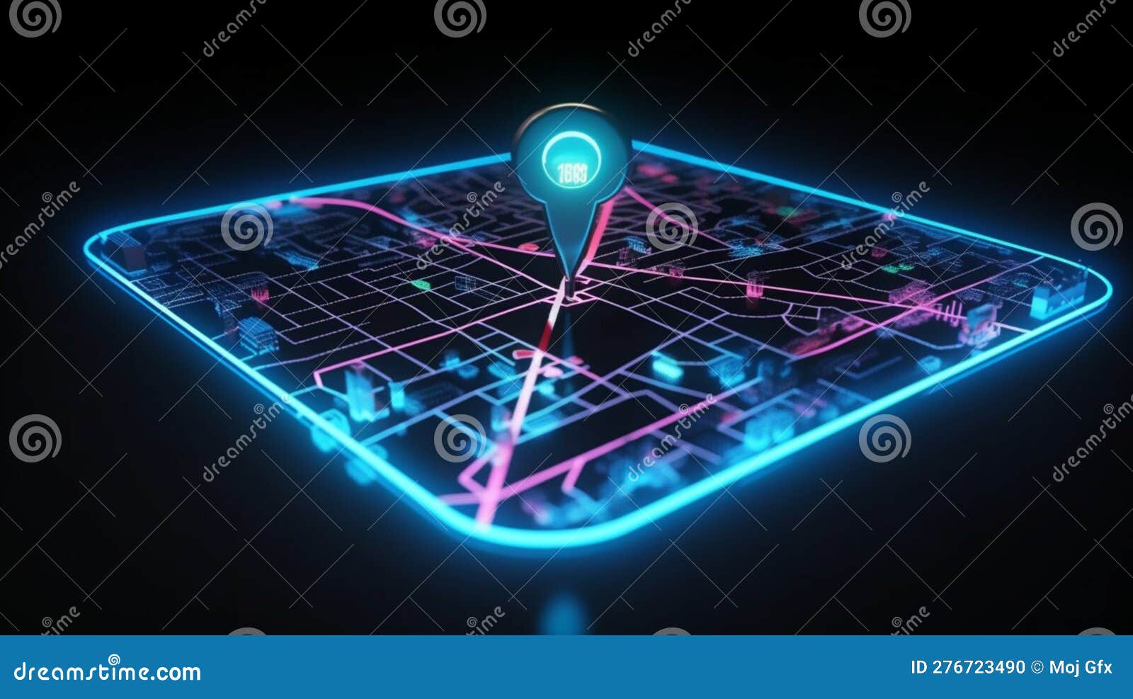 Glowing Digital Geolocation Gps Interface. Stock Illustration ...