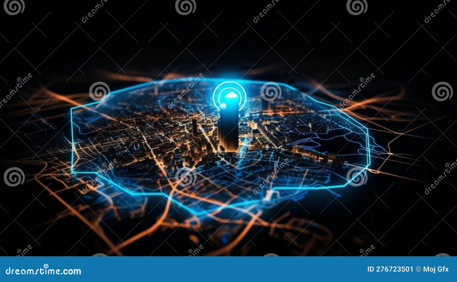 Glowing Digital Geolocation Gps Interface. Stock Illustration ...
