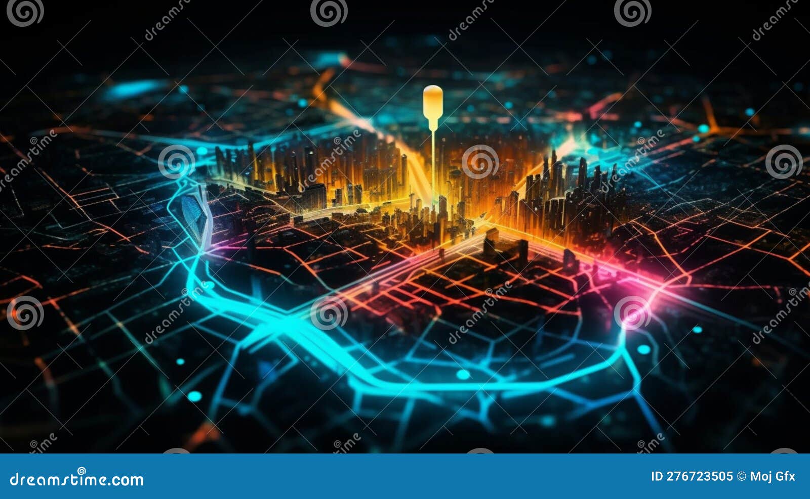 Glowing Digital Geolocation Gps Interface. Stock Illustration ...