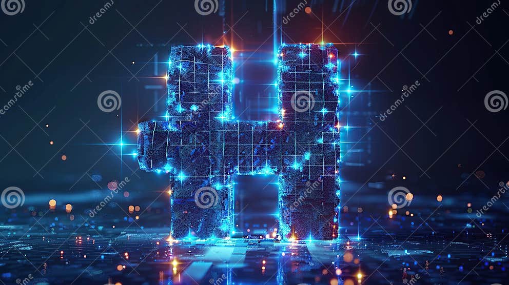 Glowing Digital Hashtag Symbol Stock Illustration - Illustration of ...