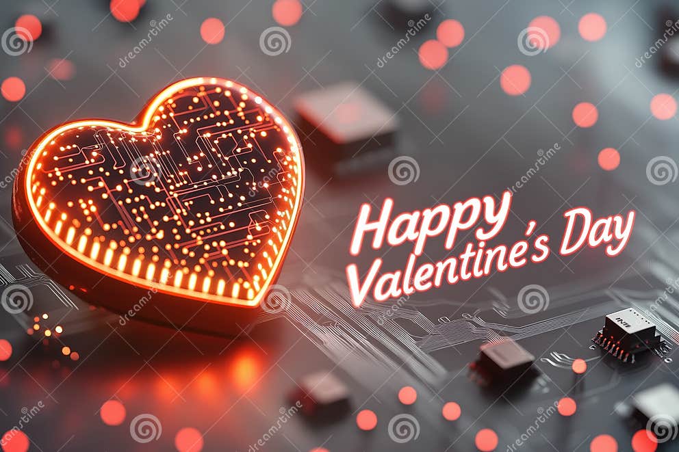Glowing Digital Heart with Microchip Patterns Sits on Circuit Board ...