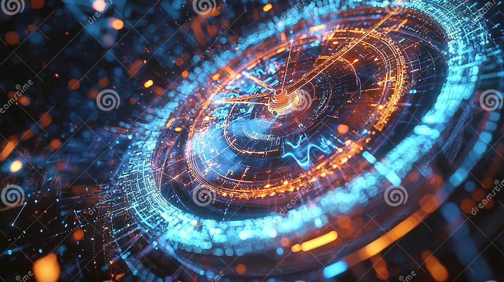 Glowing Digital Interface with Blue and Orange Concentric Circles and ...