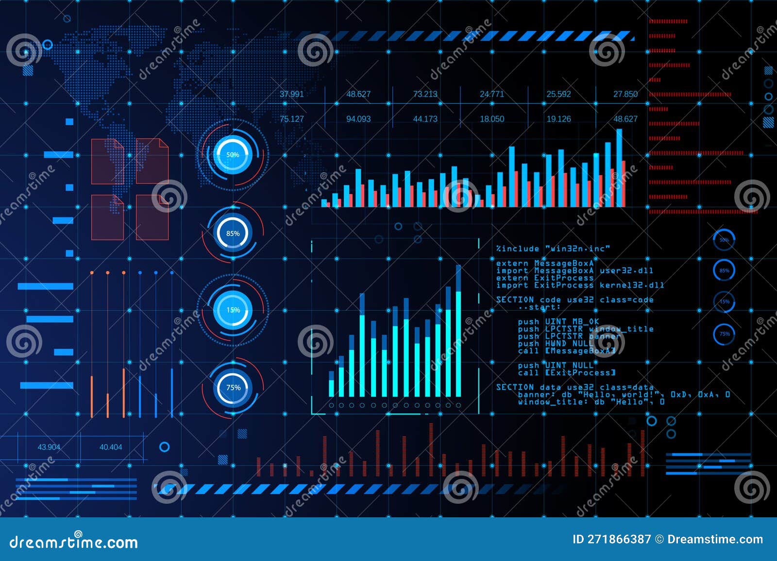 Glowing Digital Interface with Business Charts and Coding Background ...