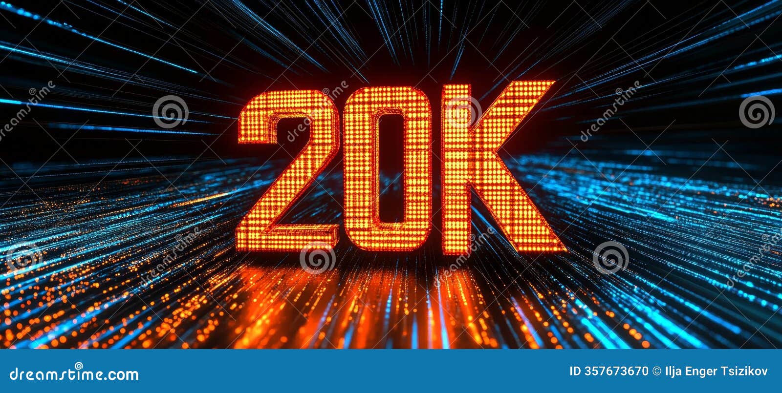 Glowing Digital 20K Number in Futuristic Dark Space with Speed Light ...