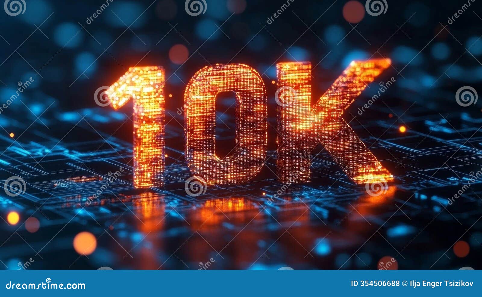 Glowing Digital 10K Number in Futuristic Style Immersed in a Network of ...