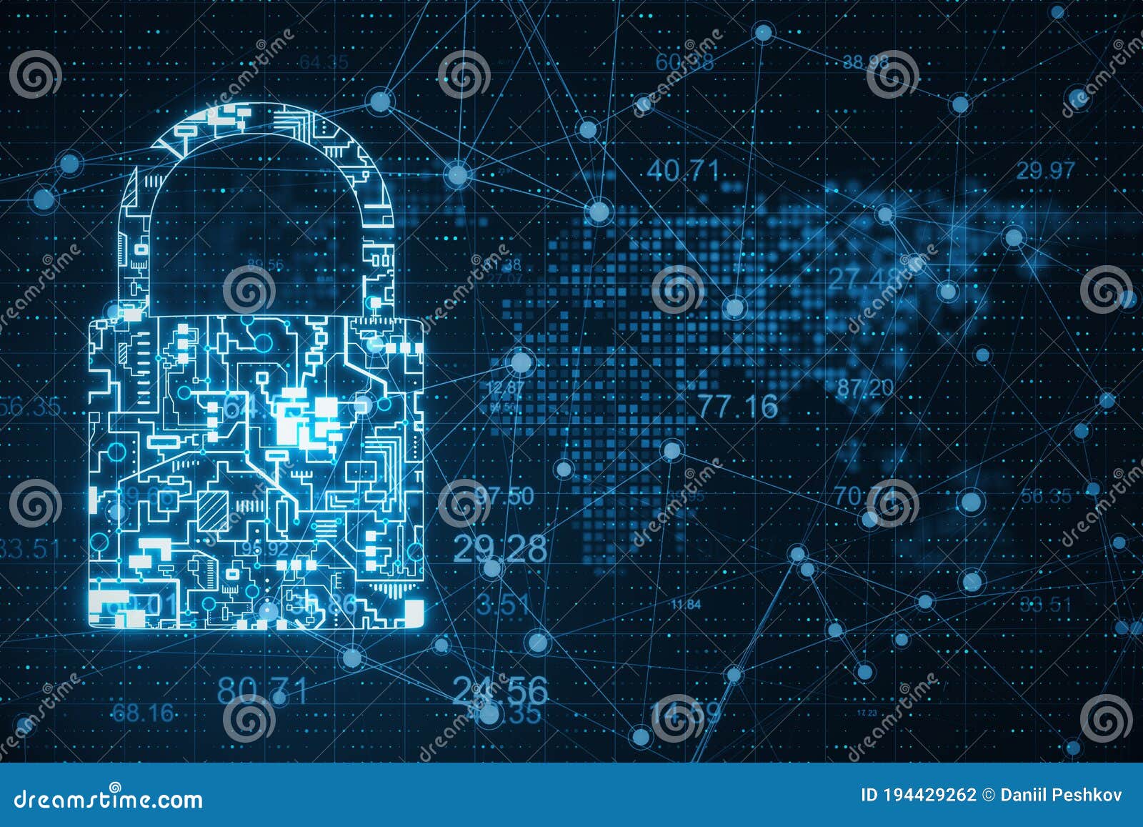 Glowing Digital Lock and World Map Interface Stock Illustration ...