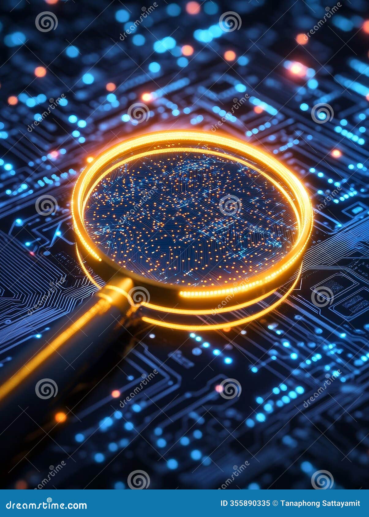 Glowing Digital Magnifier on Circuit Board Digital Investigation ...