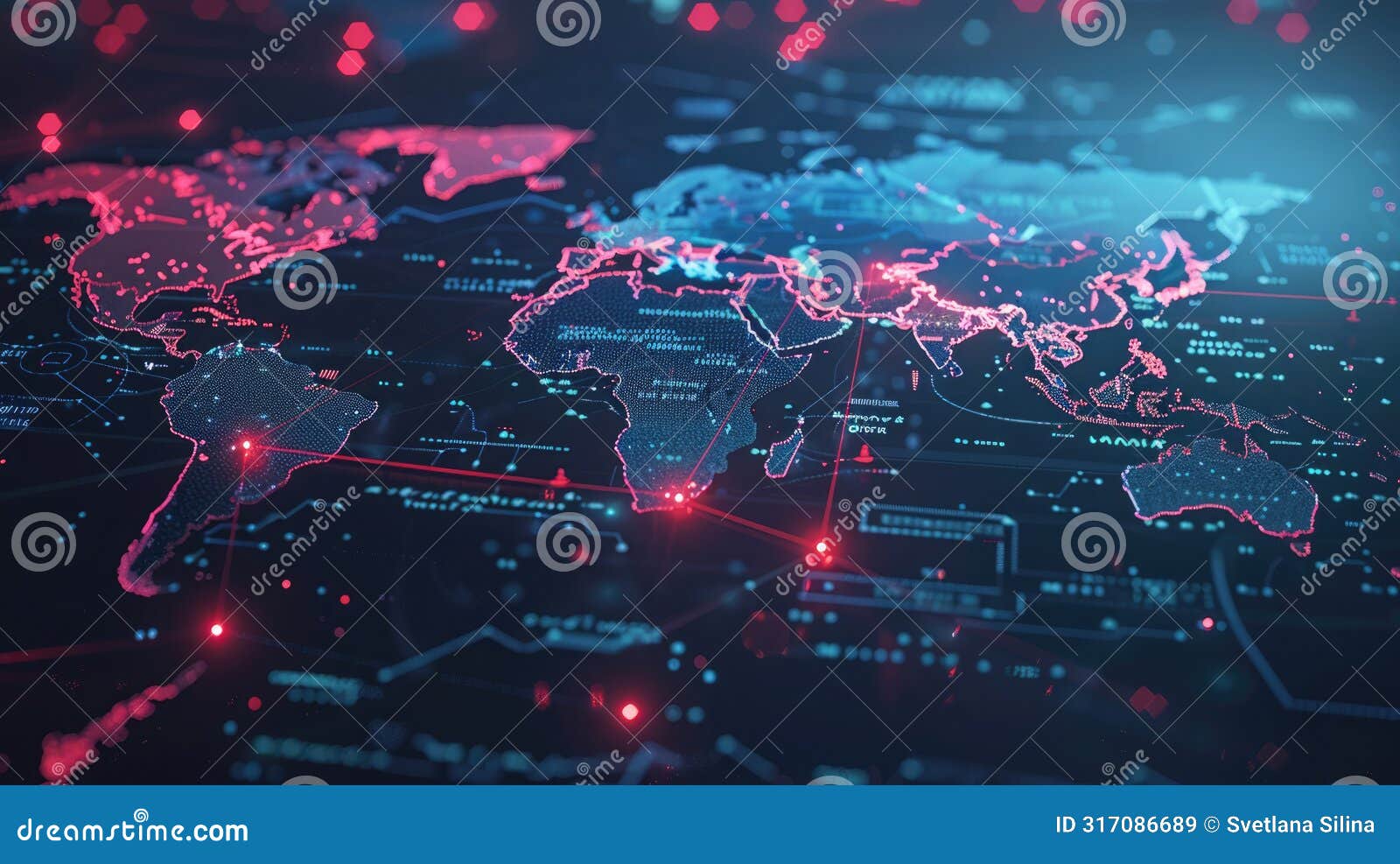 Glowing Digital Map with Nodes for Global Cybersecurity and Protection ...