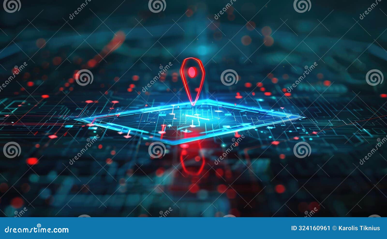 Digital Navigation Red Pin on Interconnected Circuit Grid Stock ...