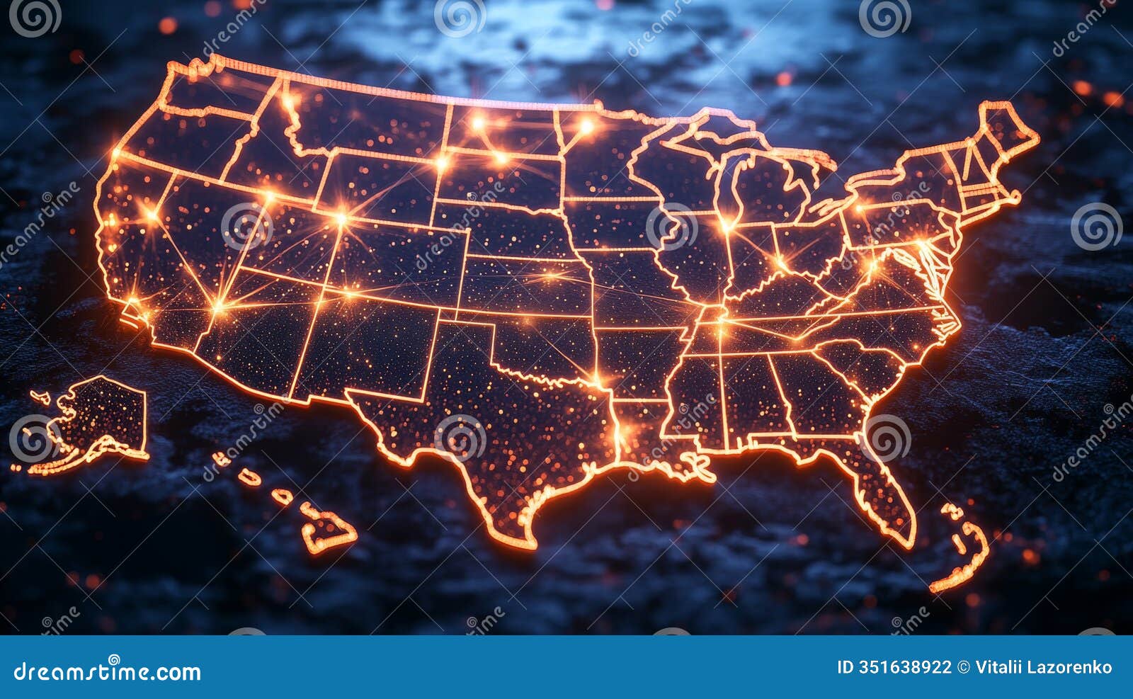 Glowing Digital Map of the United States with Highlighted Points and ...
